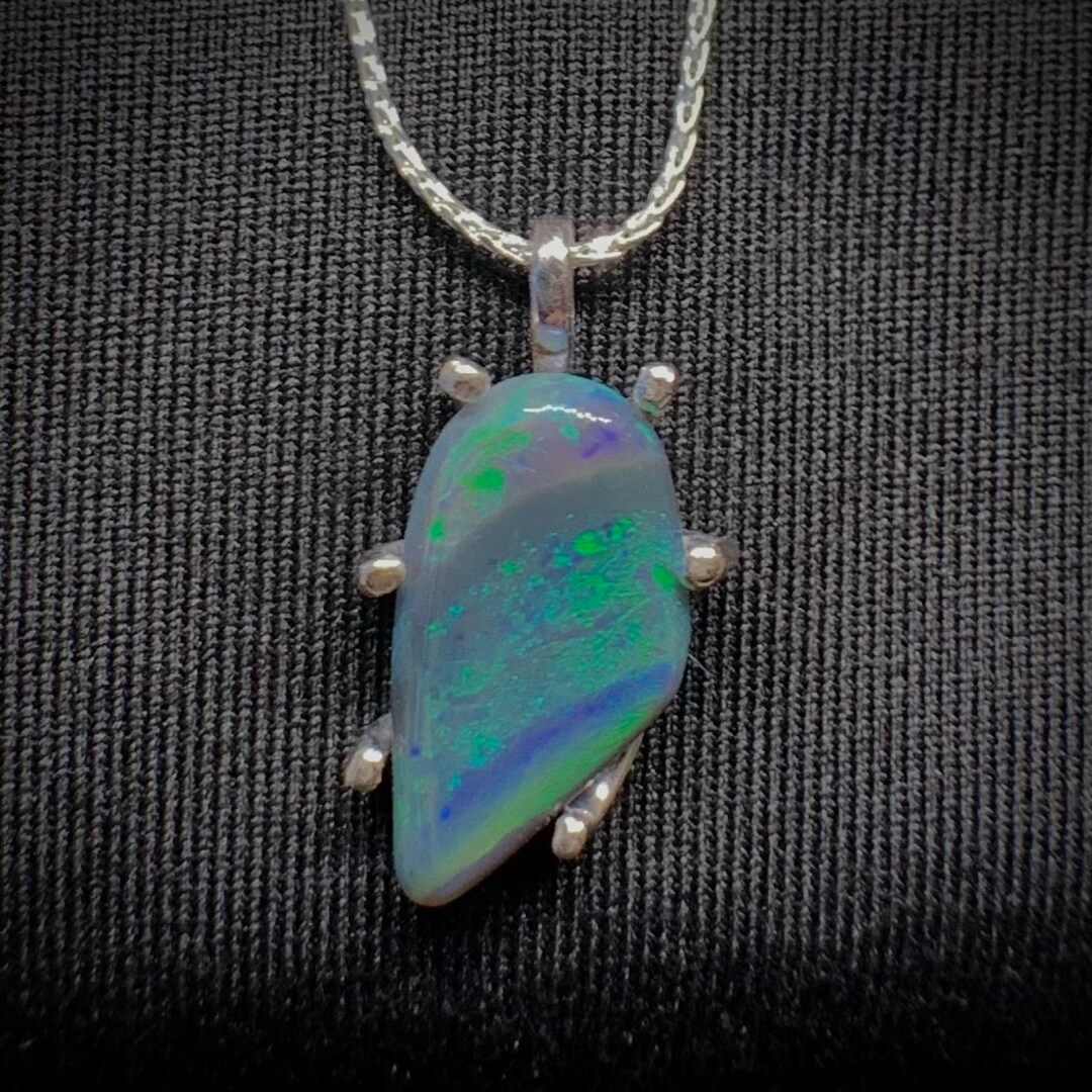 Majestic Freeform Striated Dark Lightning Ridge Opal Necklace Designer ...