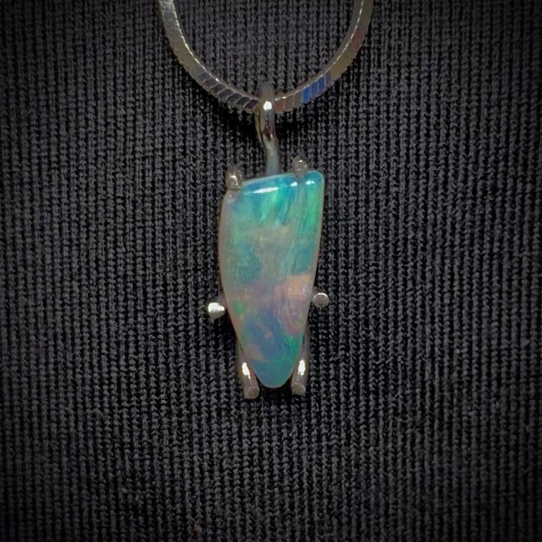 Banded Australian Lightning Ridge Opal Necklace .925 Sterling Silver ...