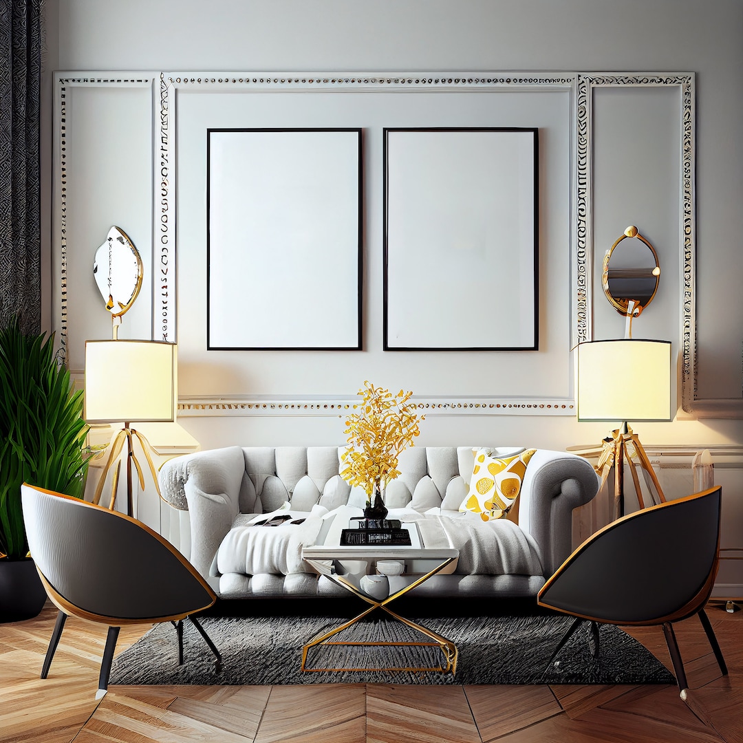 Interior Wall Frames,wall Frame Template,room Mockup,luxury Living Room ...