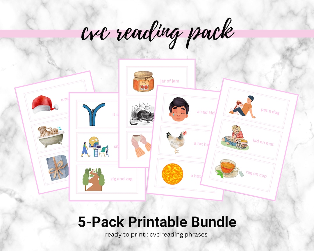 5 Printable CVC Reading Phrases Educational Worksheet Instant Download ...