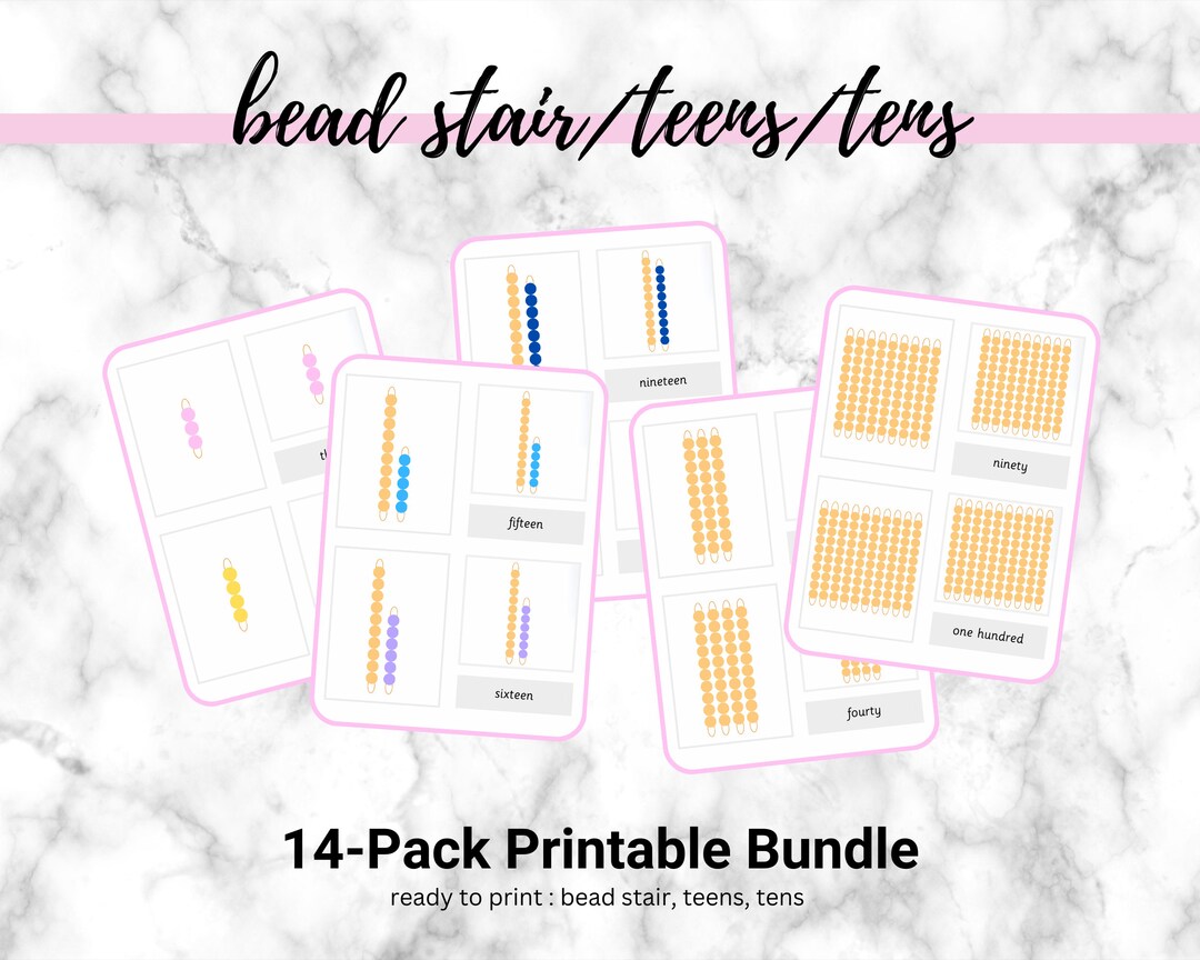 Bead Stair, Teens & Tens. Montessori Cards. Nomenclature Flashcard ...