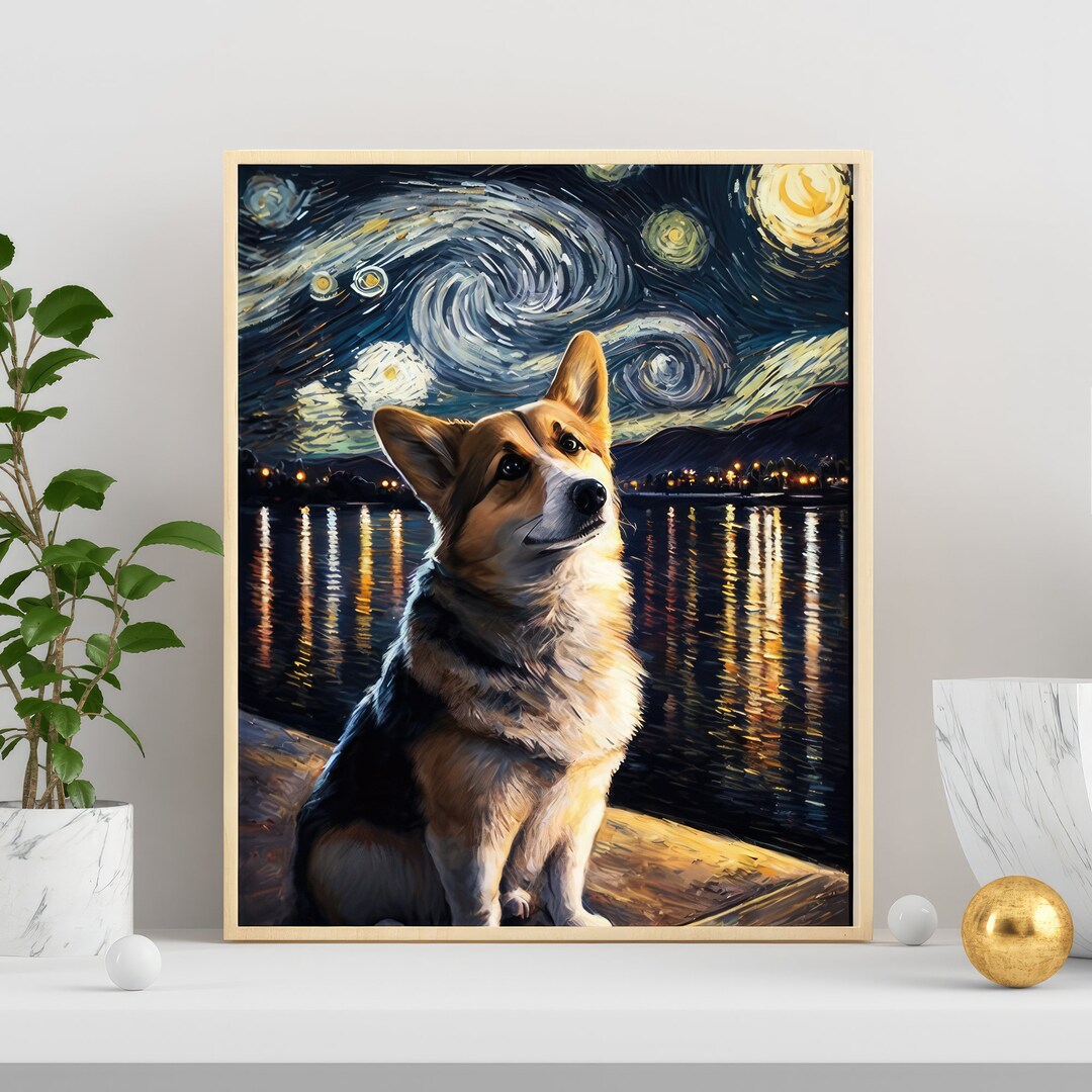 Corgi Wall Art Starry Night Portrait Dog Room Decor Printable ...