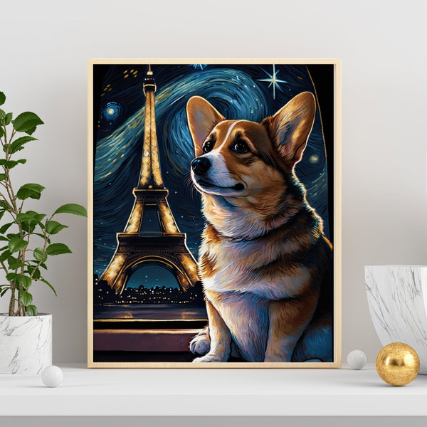 Corgi Starry Night Art - Etsy