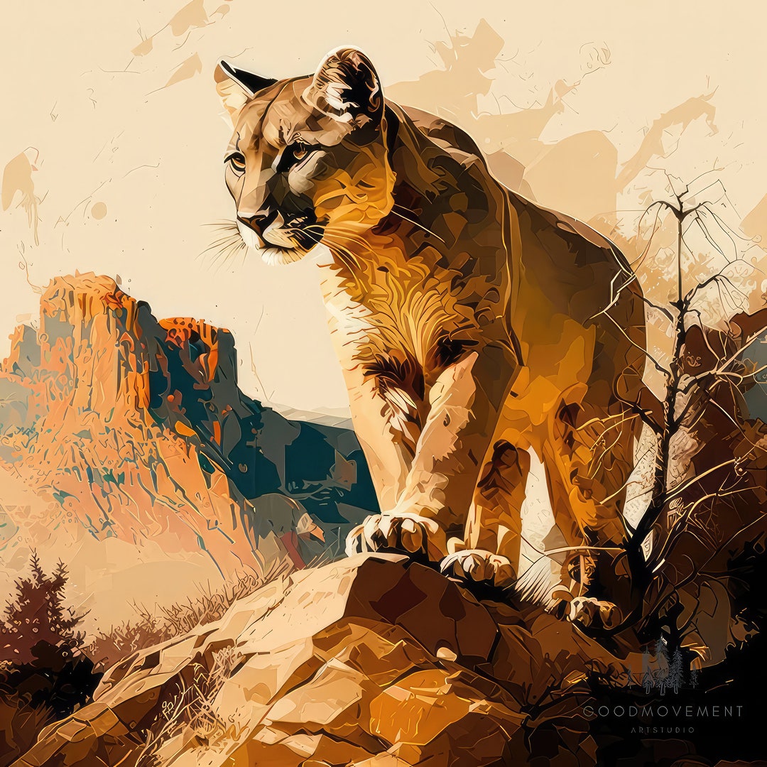 Mountain Lion Watercolor Printable Art Print Instant Download Poster ...
