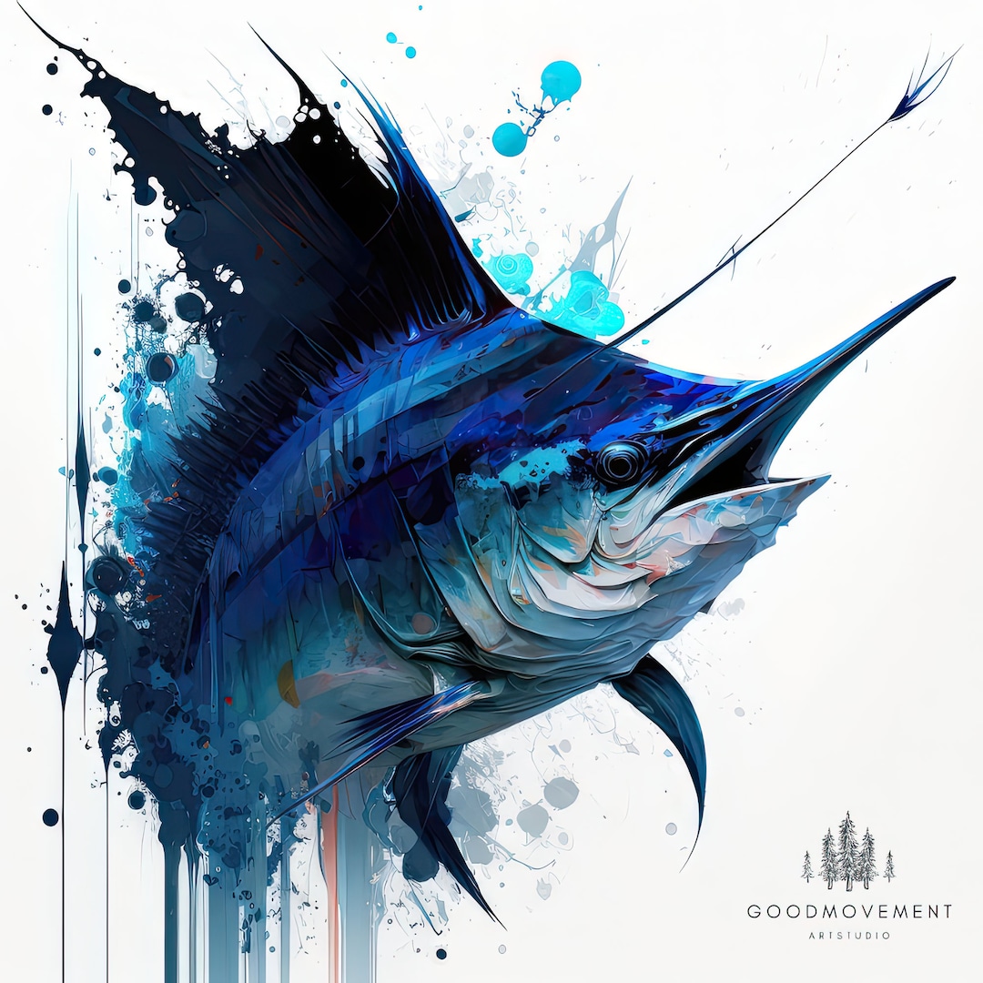 Blue Marlin Watercolor Printable Art Fish Print Instant Download Poster ...