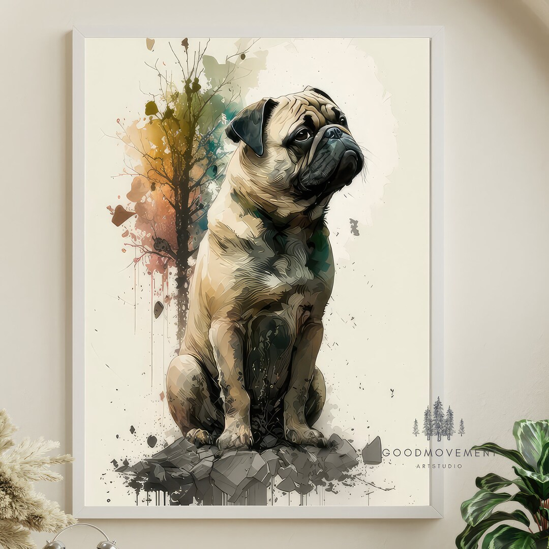 Pug Watercolor Printable Art Pug Print Instant Download Poster Wild ...