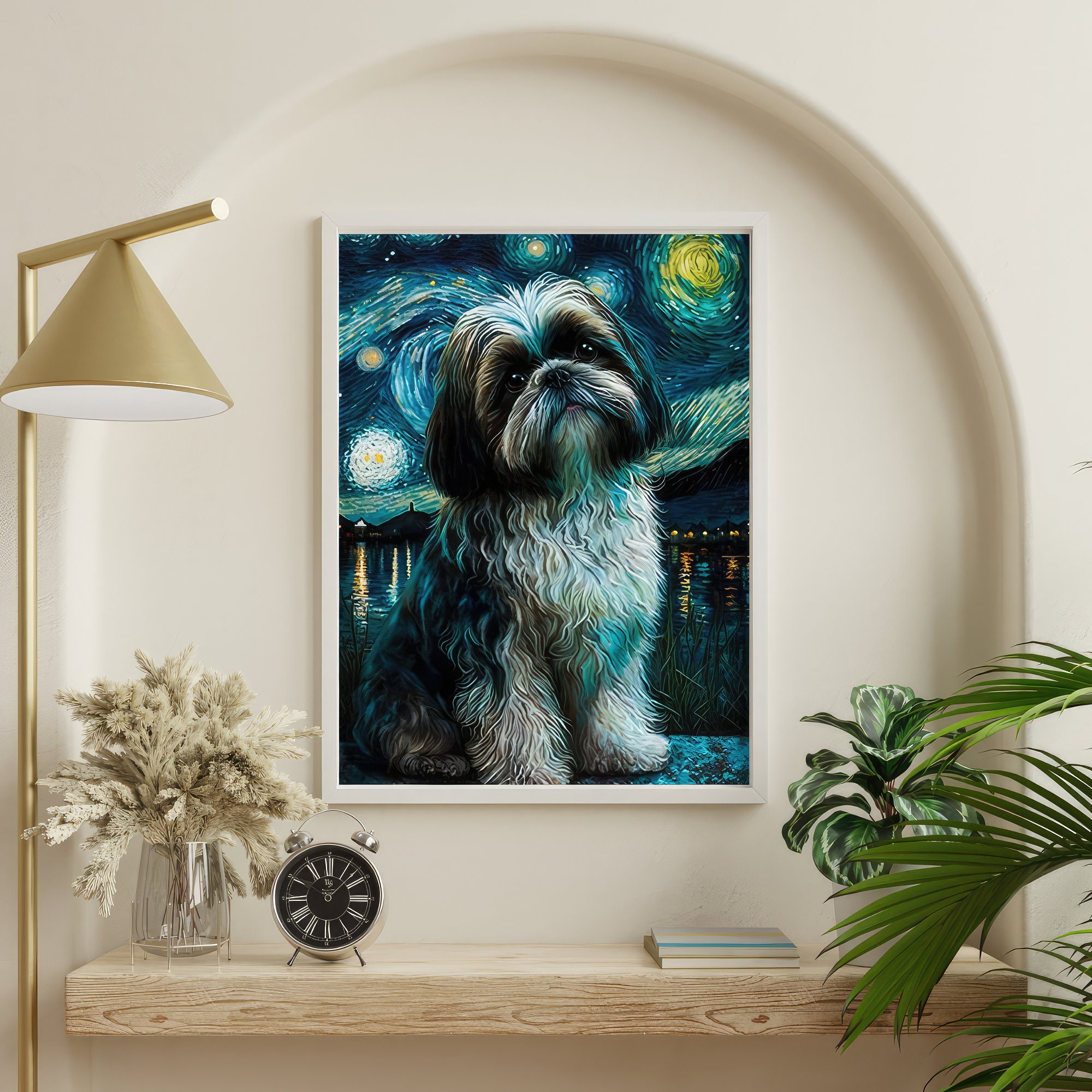 Shih Tzu Wall Art Starry Night Portrait Dog Decor Printable ...