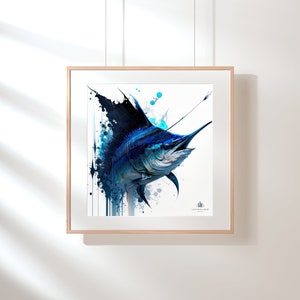 Blue Marlin Watercolor Printable Art Fish Print Instant Download Poster ...