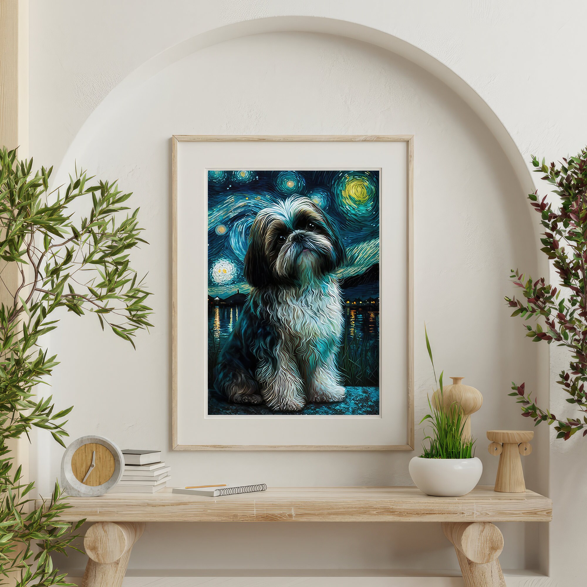 Shih Tzu Wall Art Starry Night Portrait Dog Decor Printable ...