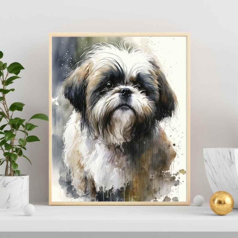 Shih Tzu Watercolor Art Print Printable Water Color Gift Shih Tzu Wall ...
