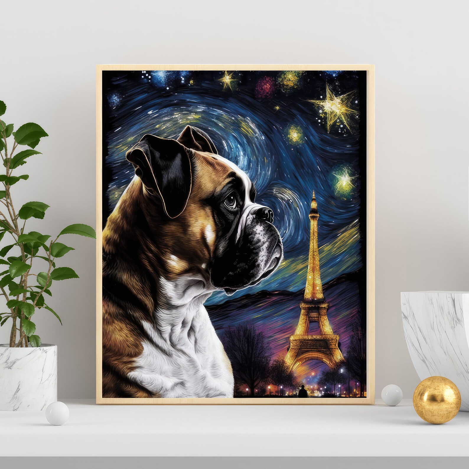 Boxer Wall Art Starry Night Portrait Dog Room Decor Printable ...