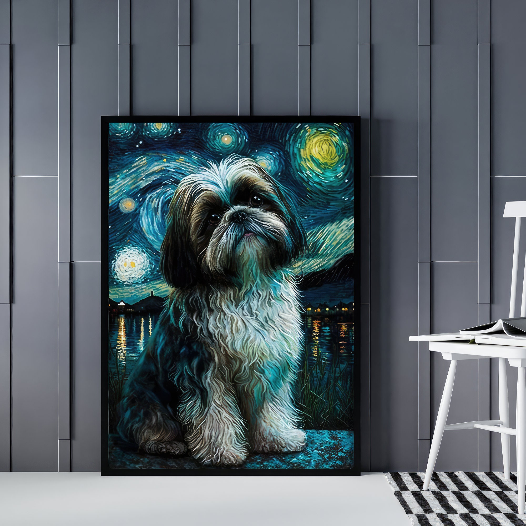 Shih Tzu Wall Art Starry Night Portrait Dog Decor Printable ...