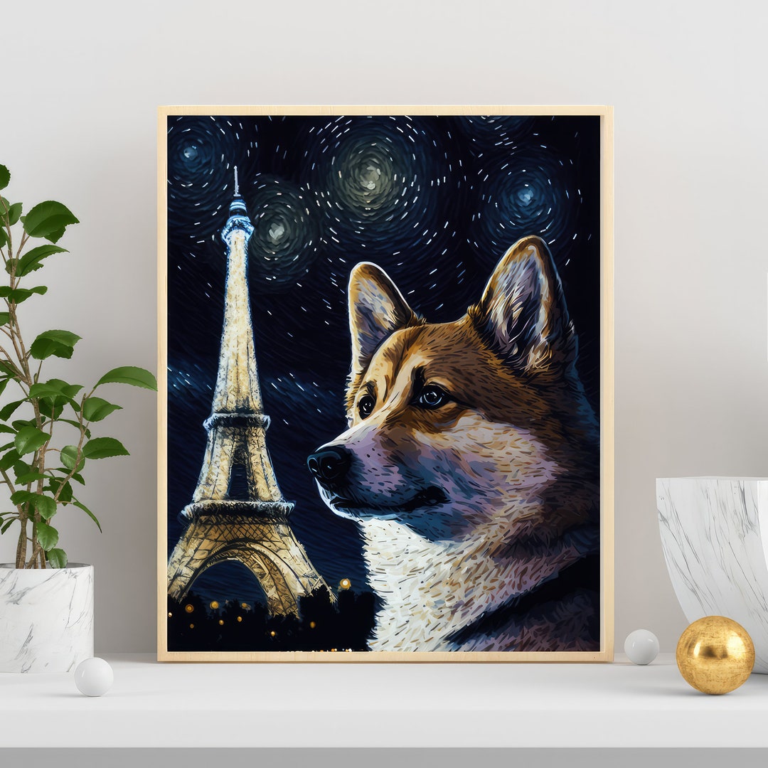 Shiba Inu Wall Art Starry Night in Paris Portrait Decor Printable ...