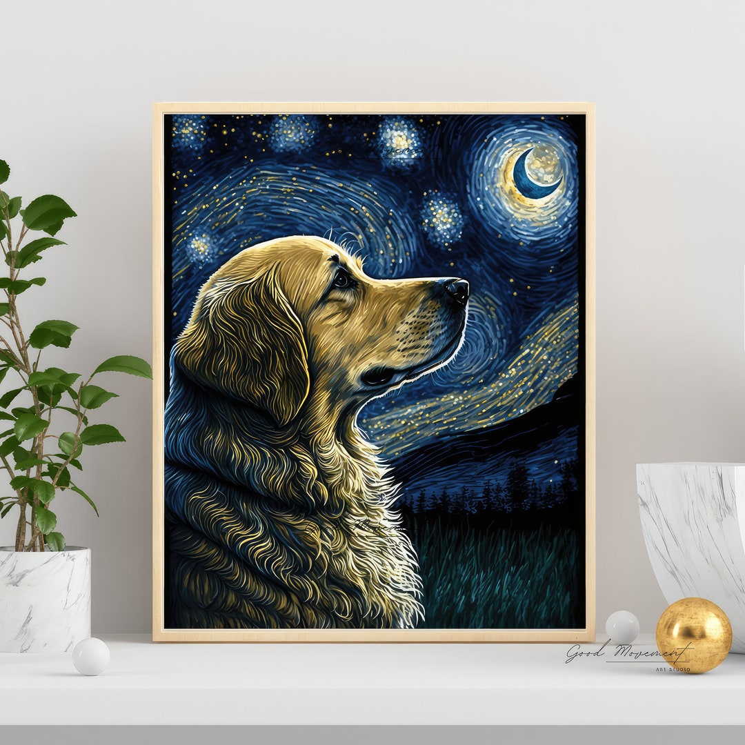 Starry Night Golden Retriever Art Unique & High-quality Print Perfect ...