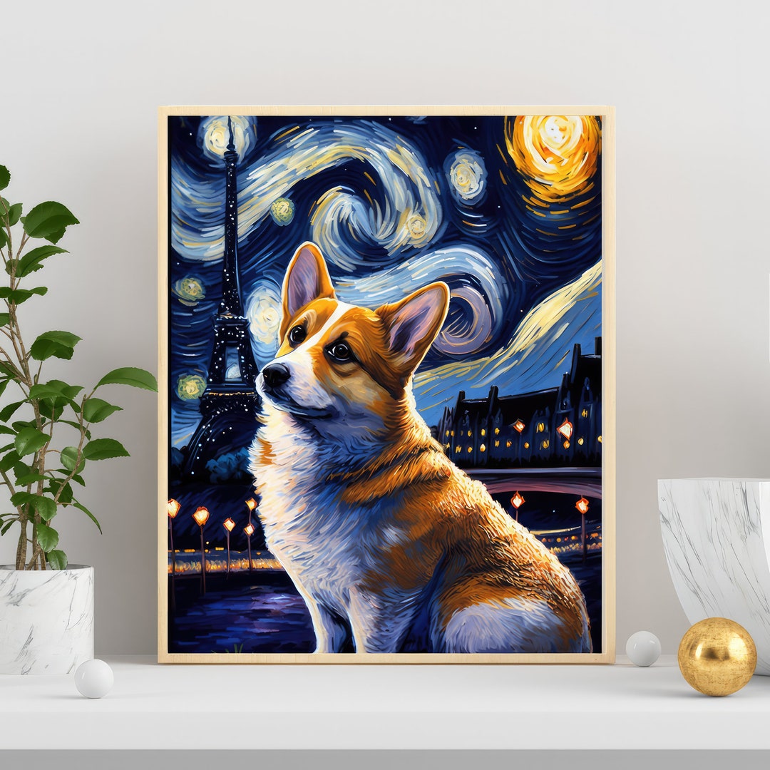 Corgi Wall Art Starry Night Portrait Dog Corgi Decor Printable ...