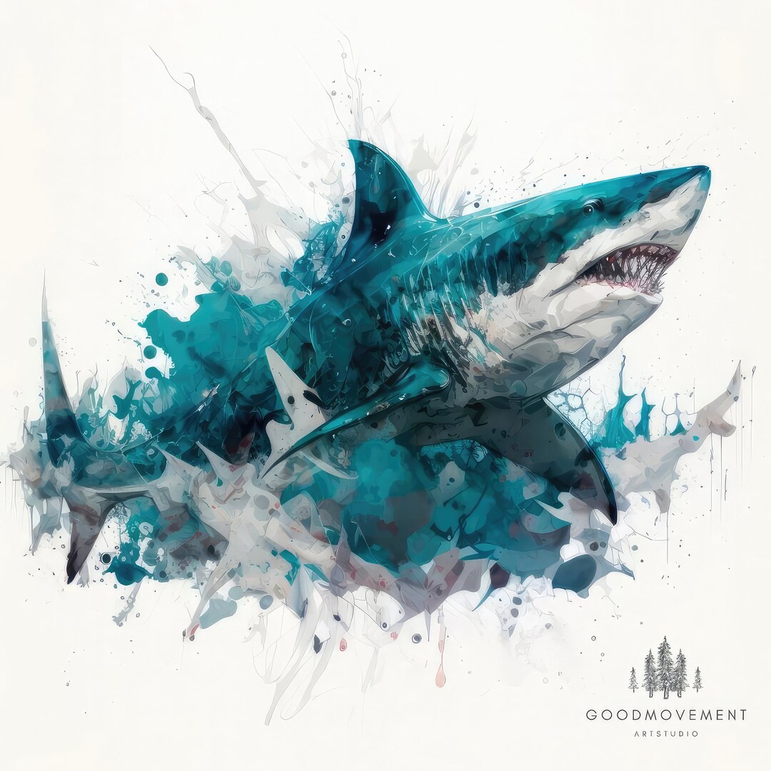 Watercolor Shark Printable Art Shark Print Instant Download Tiger ...