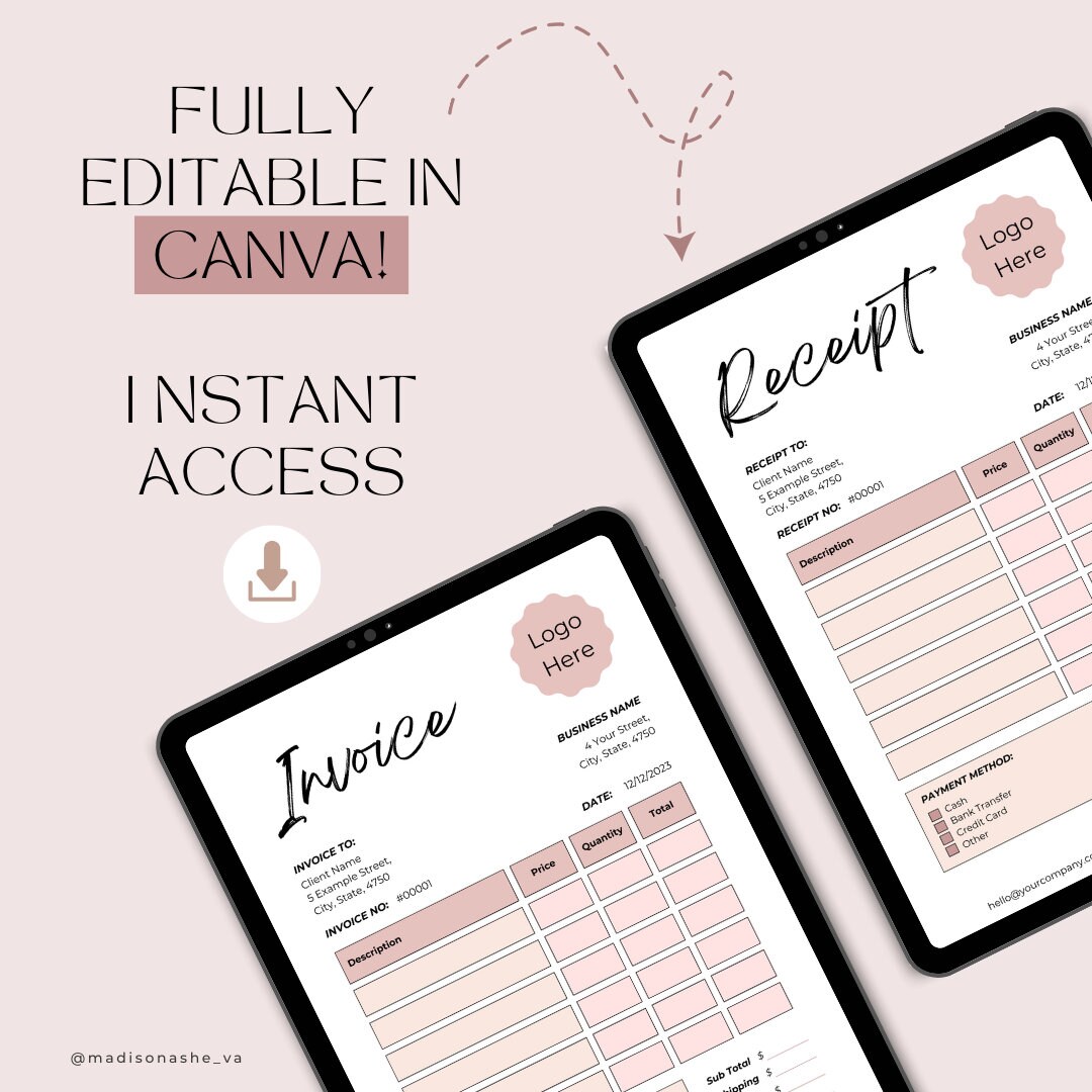 Invoice Template Download - Invoice & Receipt Bundle for Small Business ...