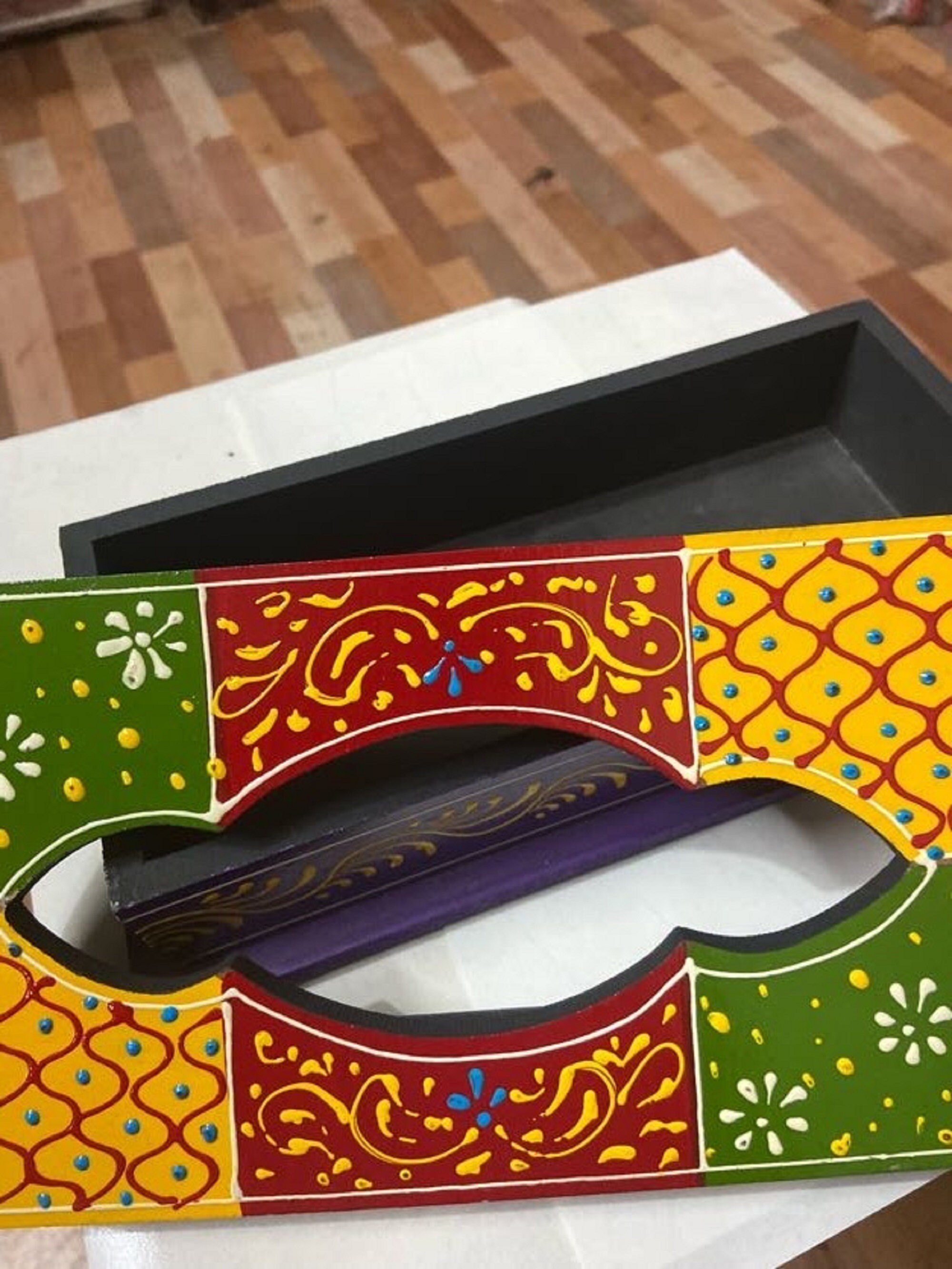 Hand Painted Wooden Tissue Box, Tissue Holder, Multicolor Tribal ...