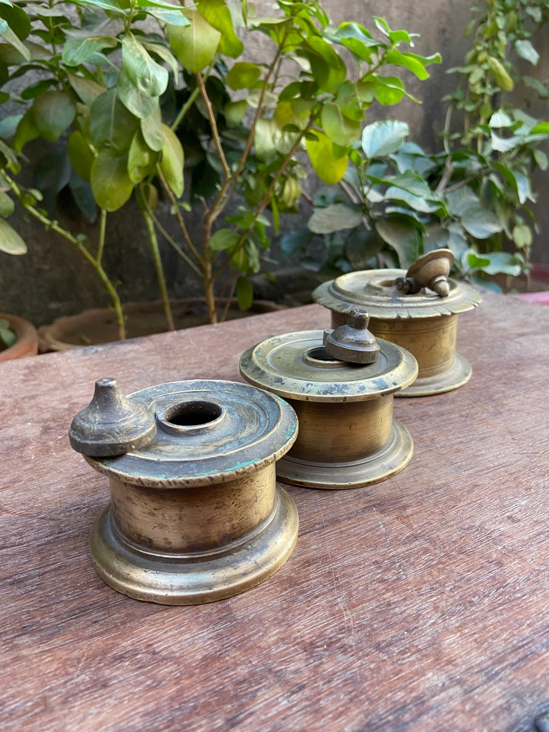 Set of 3 Historical Antiqued Brass Inkwell Set for Antique Calligraphy ...