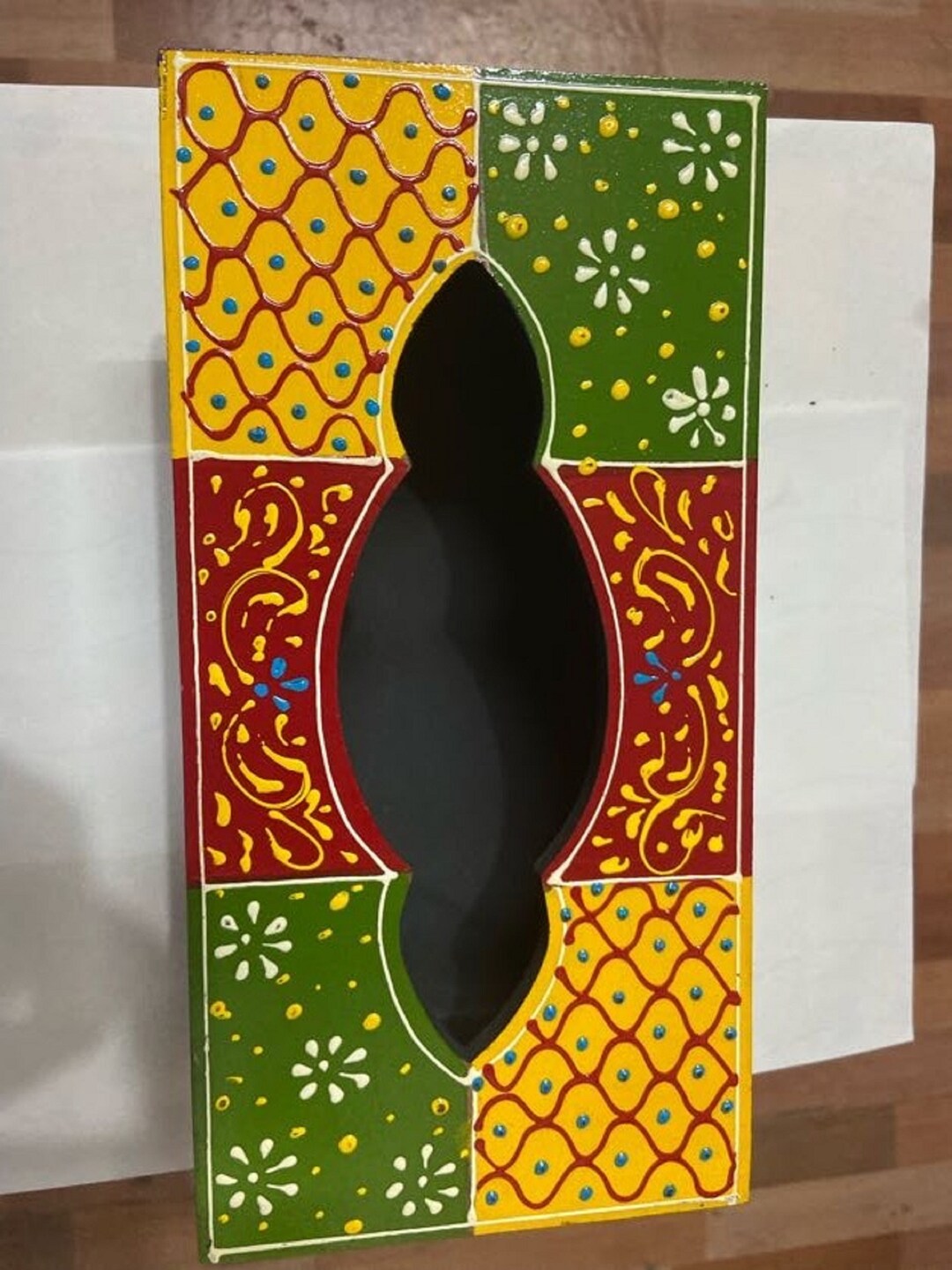 Hand Painted Wooden Tissue Box, Tissue Holder, Multicolor Tribal ...