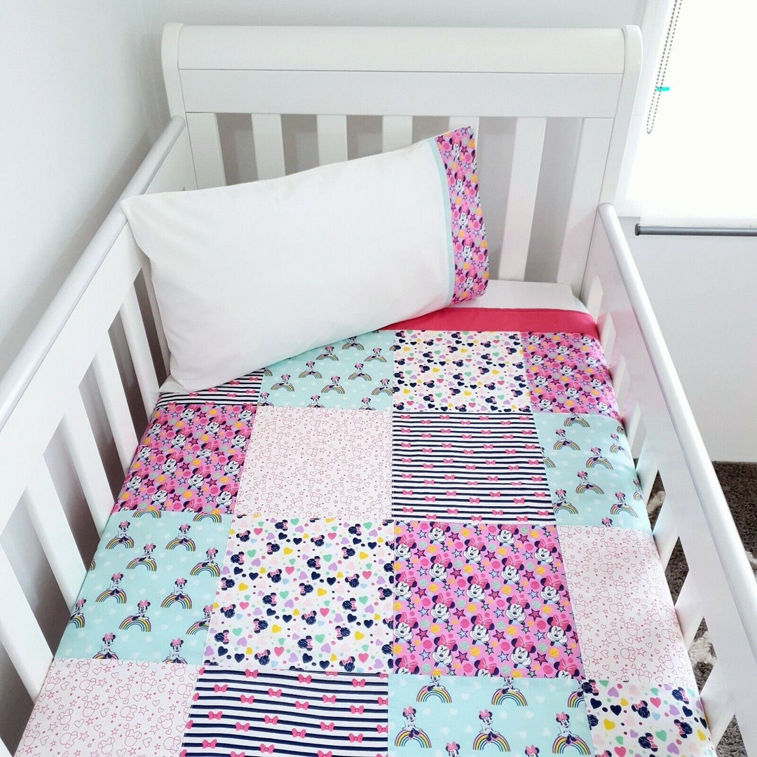 Minnie Mouse Handmade Patchwork Cot Quilt + Toddler Pillowcase Set - Etsy