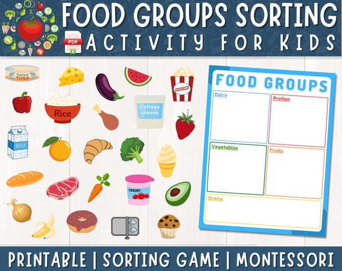 Food Groups Sorting Printable Montessori Science Cards- Kids Nutrition ...