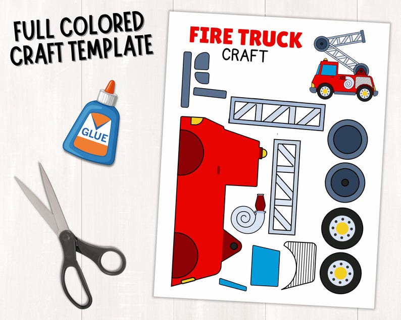 Fire Truck Craft Template | Printable Fire Engine Craft | Color, Cut ...