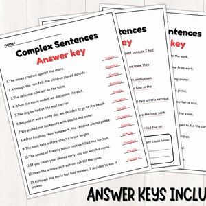 Complex Sentence Worksheets | Sentence Structure | Subordinating ...