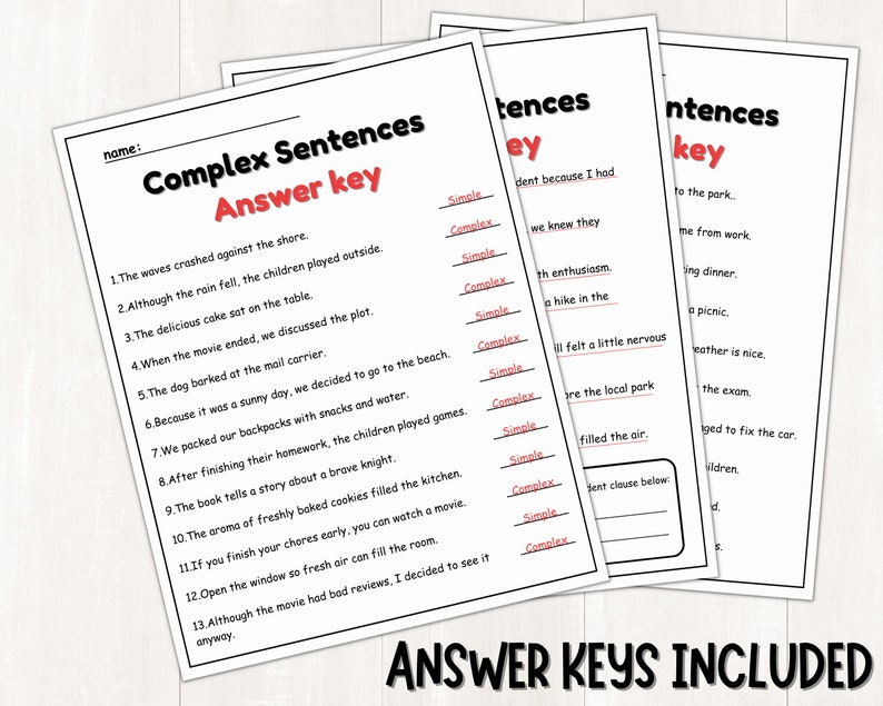 Complex Sentence Worksheets | Sentence Structure | Subordinating ...