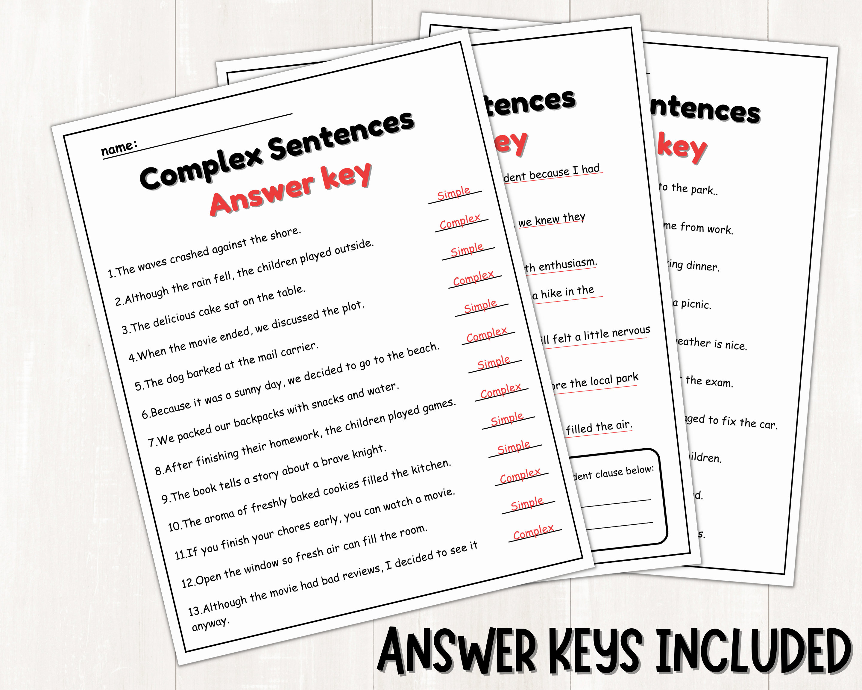 Complex Sentence Worksheets | Sentence Structure | Subordinating ...