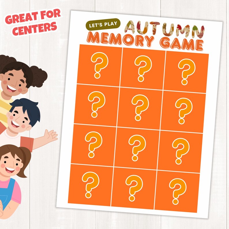Autumn Memory Game Printable for Kids | Fall Matching Cards for ...