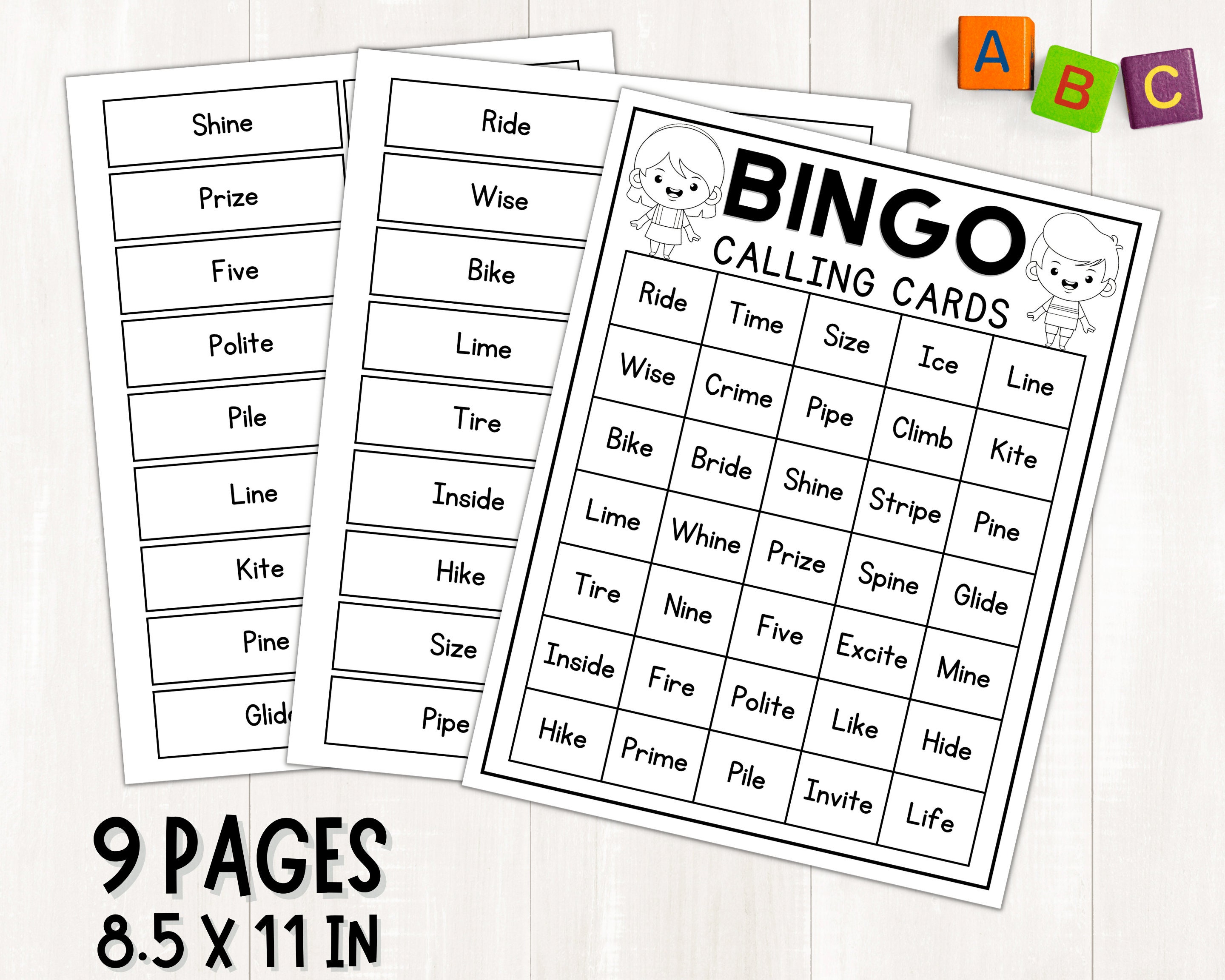 Long Vowel I Bingo Game Long I With Silent E Phonics Bingo Game for ...