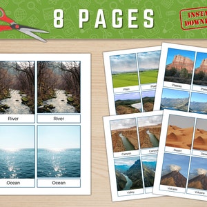 Landforms Montessori 3-part Cards | Types of Landforms Flashcards With ...