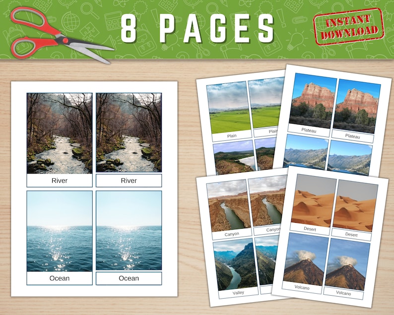 Landforms Montessori 3-part Cards | Types of Landforms Flashcards With ...