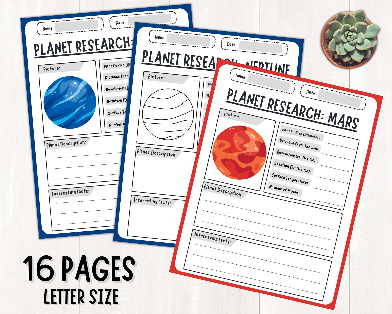 Solar System Planets Research Project Printable Templates, Planets Fact ...