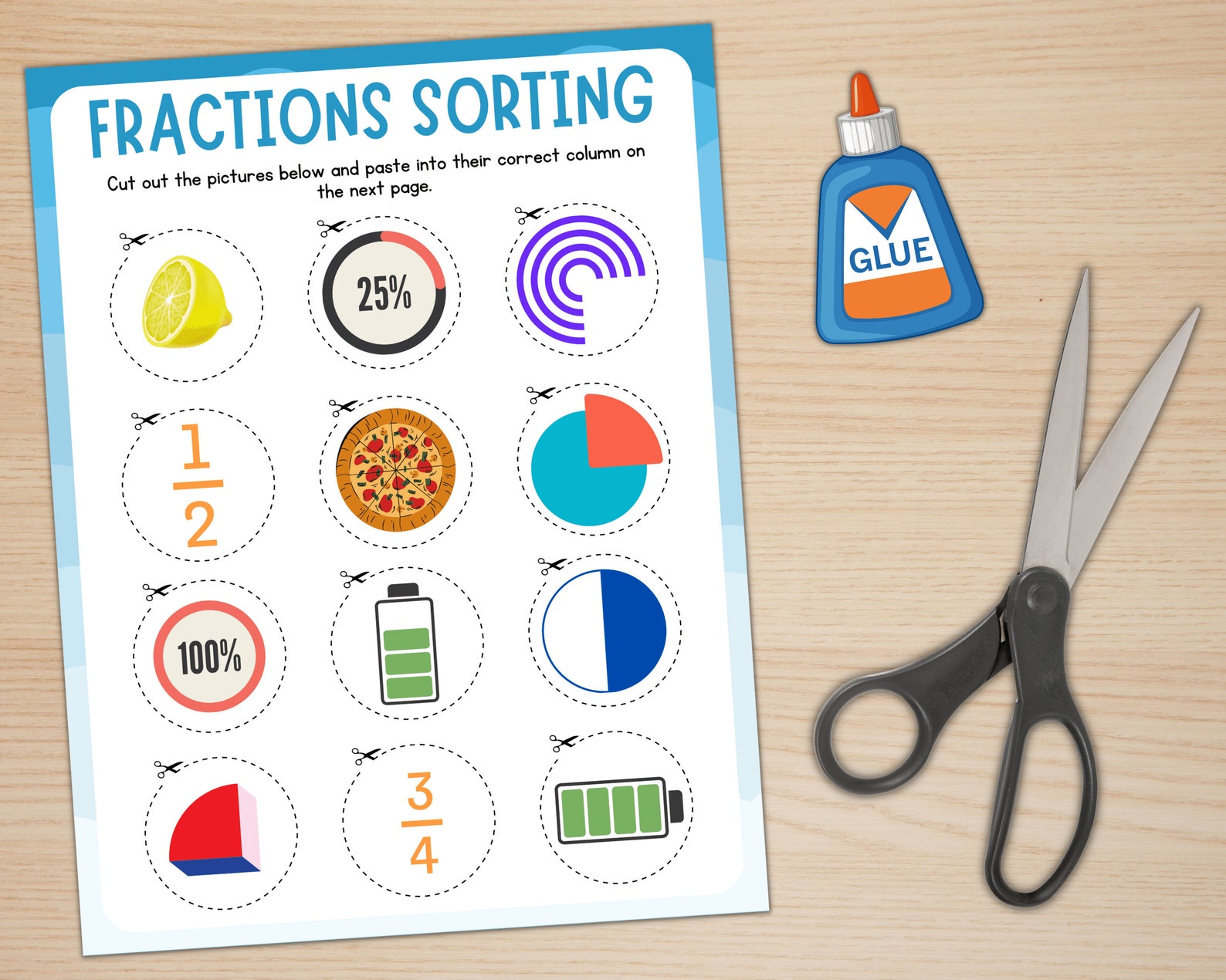 Fractions Sorting Activity | Cut and Paste | Fractions Activity Sort ...