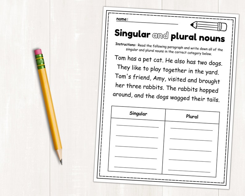 Singular and Plural Nouns Worksheets & Activities | Grammar Worksheets ...