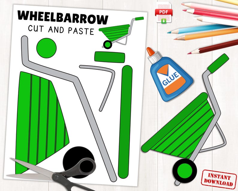 Printable Wheelbarrow Craft for Kids | Garden Spring Activity | Cut and ...