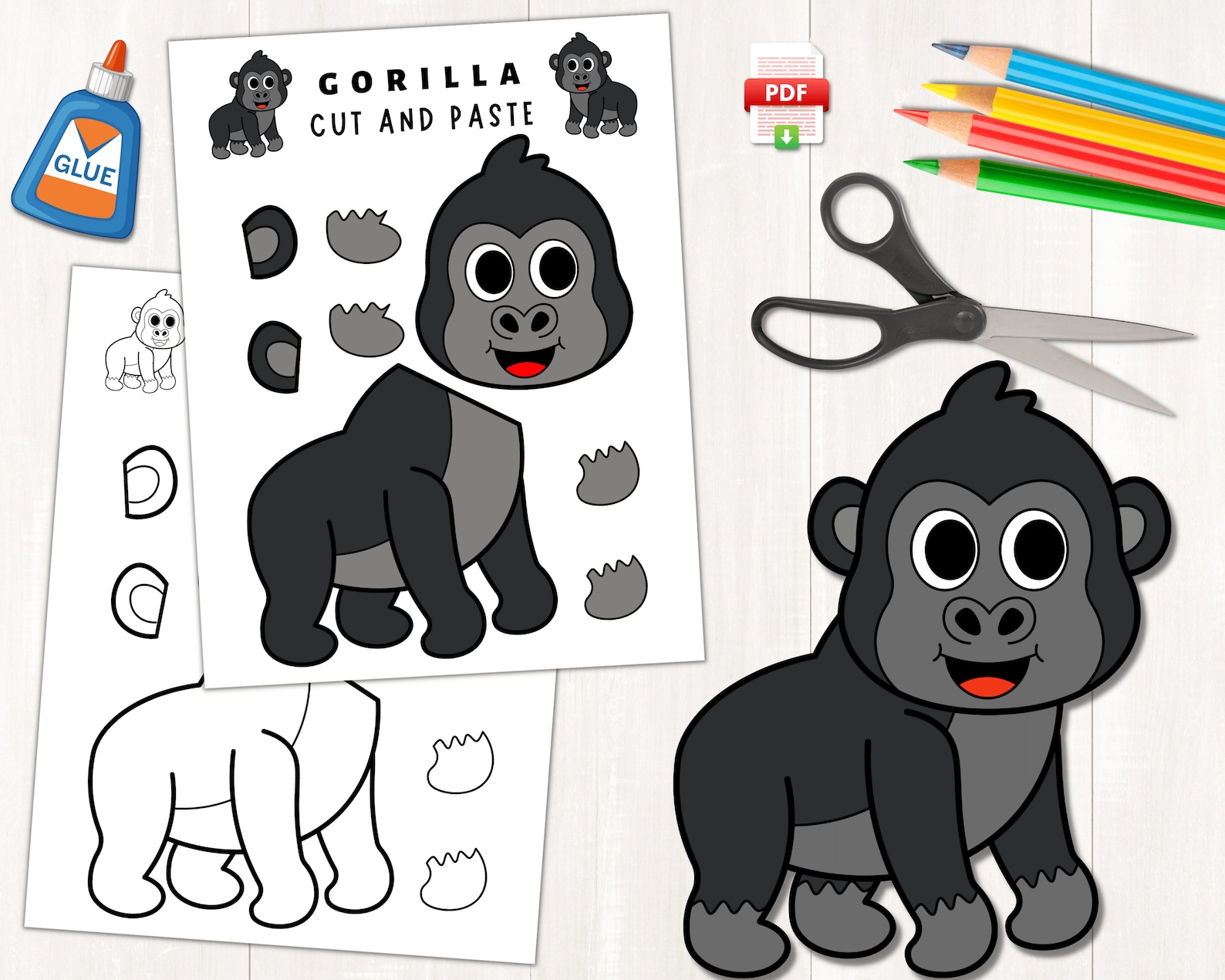 Printable Gorilla Craft for Kids | Forest Animal Craft | Zoo Animal ...