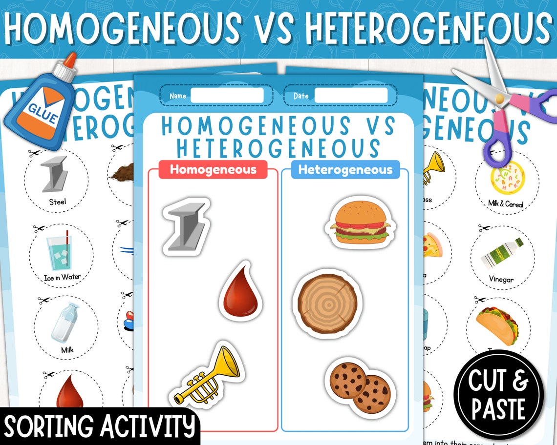 Heterogeneous and Homogeneous Mixtures Sorting Activity | Cut and Paste ...