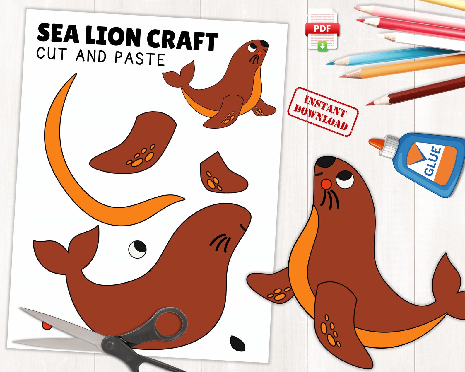 Sea Lion Craft for Kids | Printable Ocean Animal Cut & Paste Activity ...