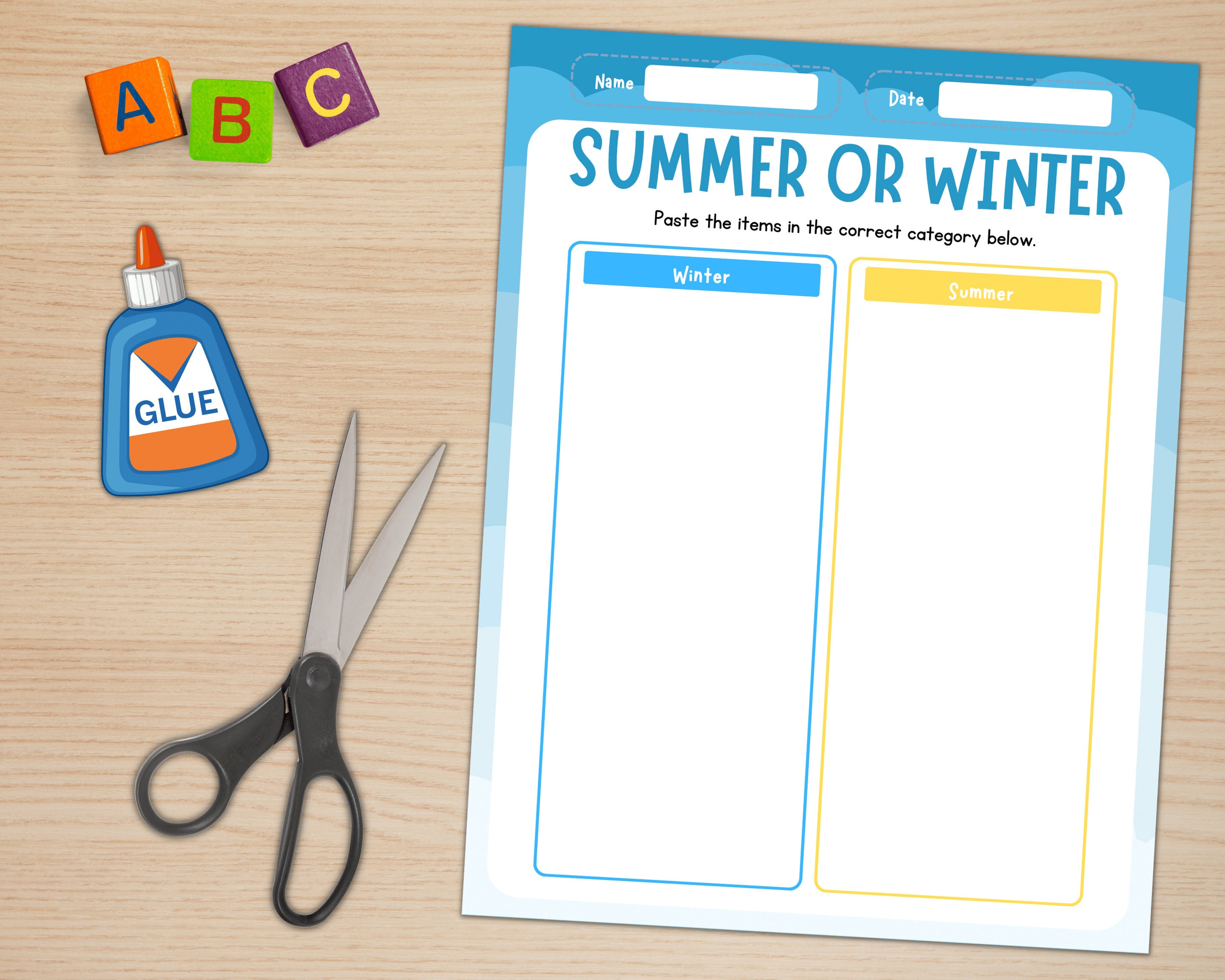 Four Seasons Sorting Activity | Cut and Paste | Seasons Matching Game ...