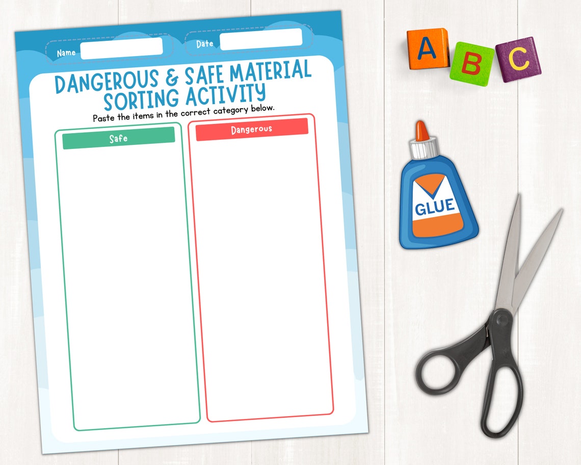 Dangerous and Safe Material Sorting Activity | Cut & Paste | Safe and ...