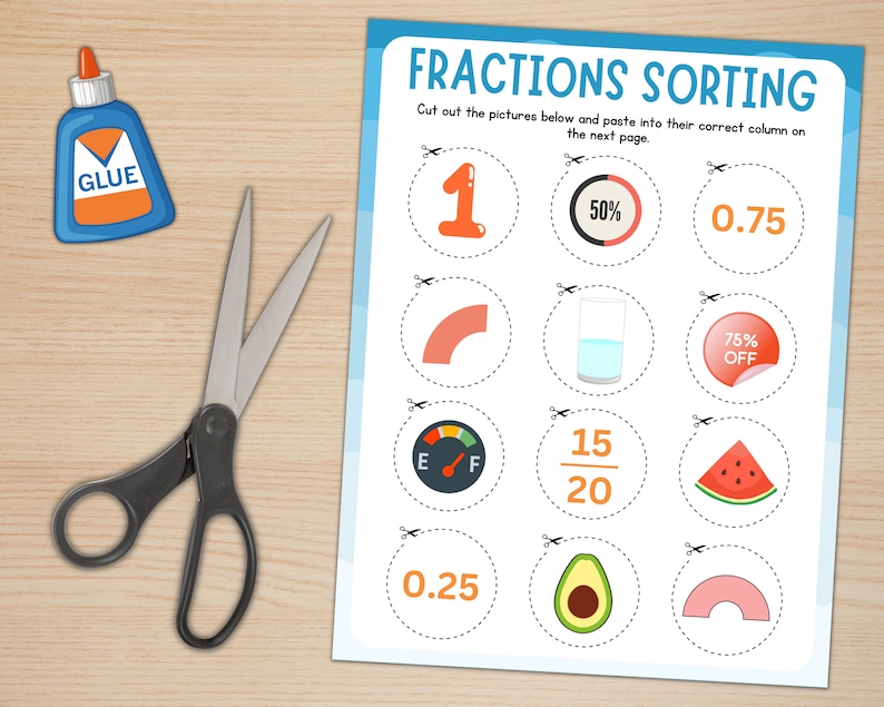 Fractions Sorting Activity | Cut and Paste | Fractions Activity Sort ...