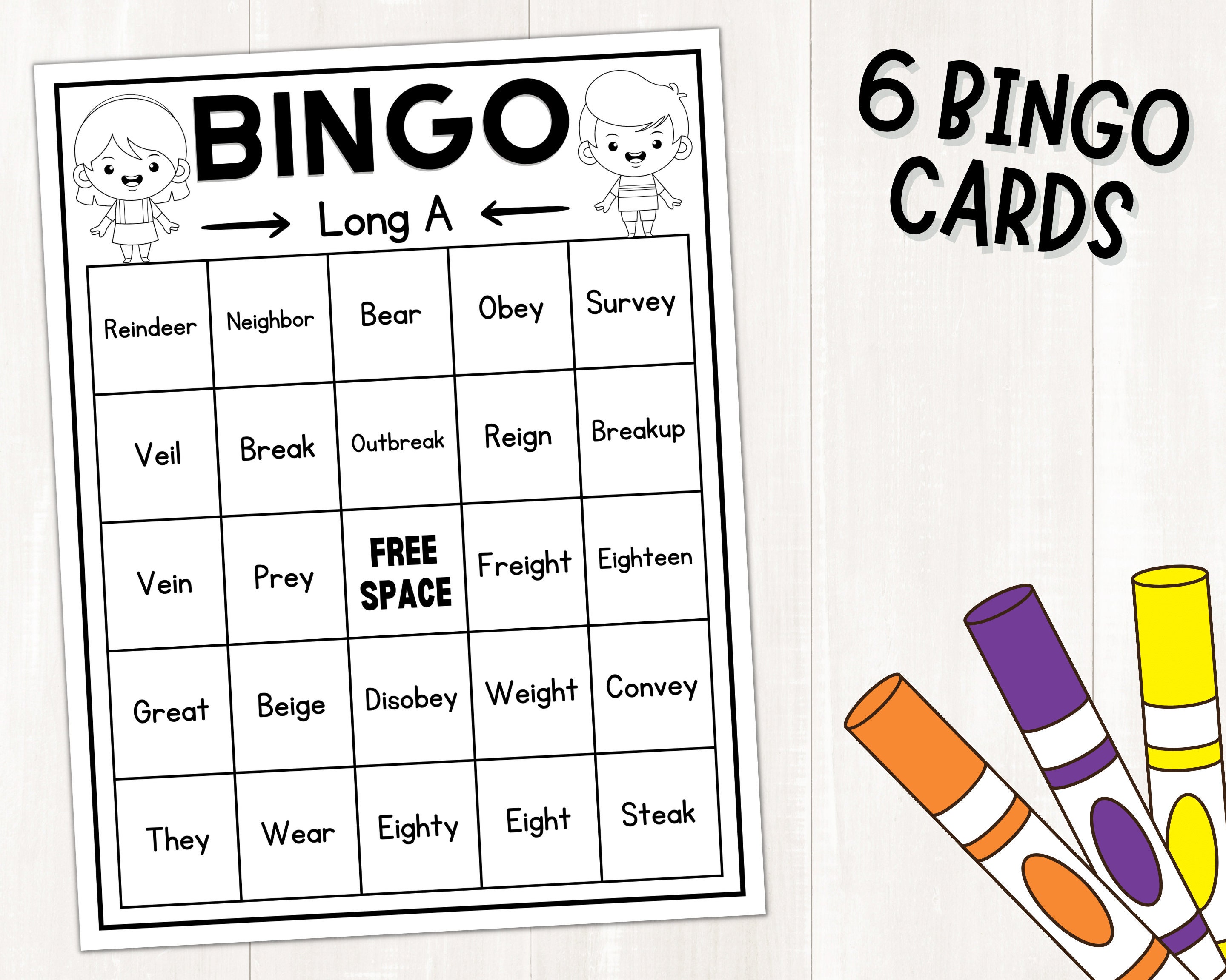 Long A (ei, Ea, Ey, Eigh) Vowel Bingo Game | Phonics Bingo Game for ...