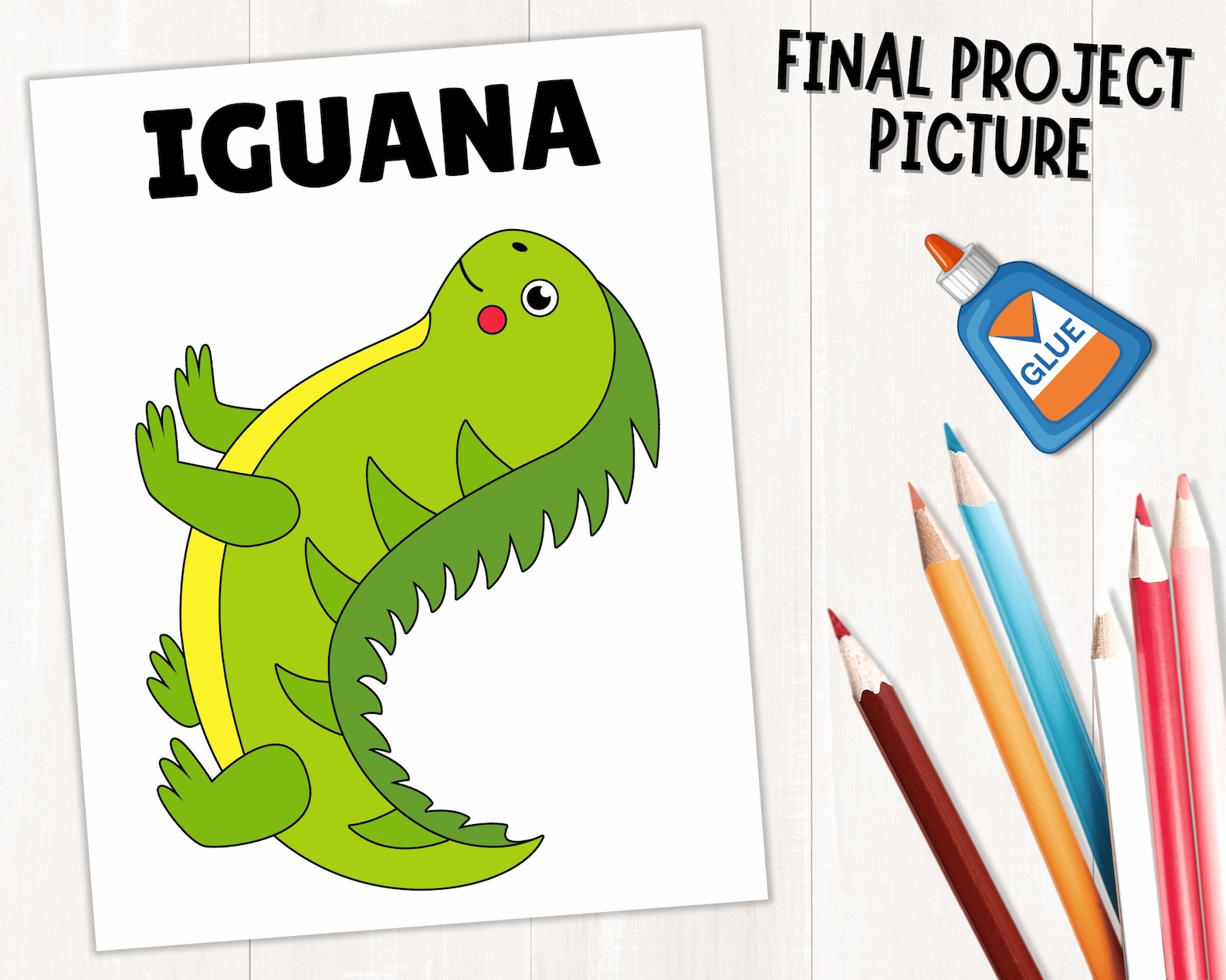 Printable Iguana Craft Template | Rainforest Animal for Kids | Reptile ...