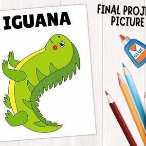 Printable Iguana Craft Template | Rainforest Animal for Kids | Reptile ...