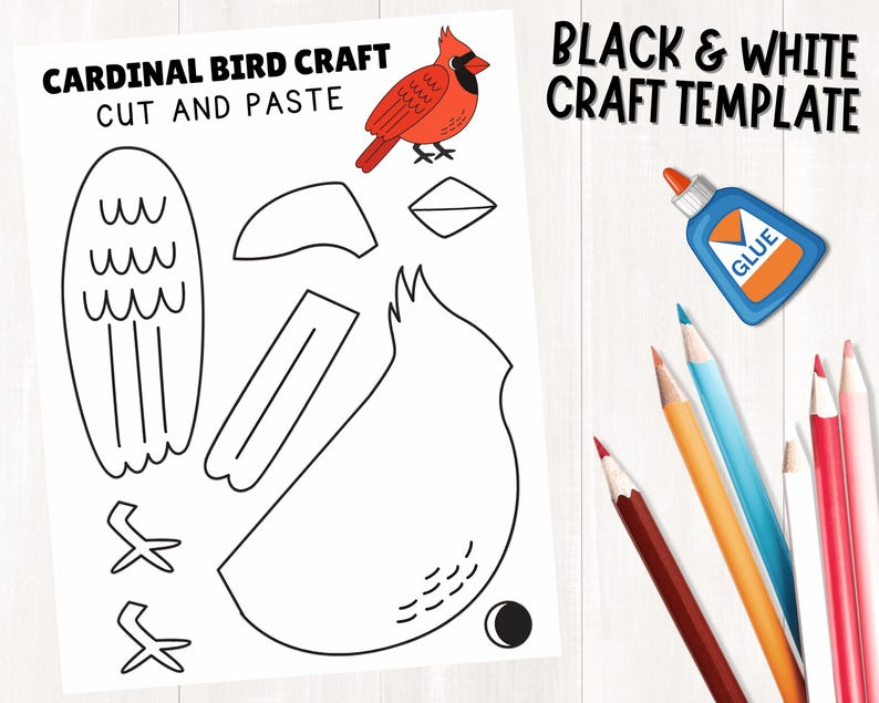 Printable Cardinal Craft for Kids: Winter Bird Coloring Page (PDF ...