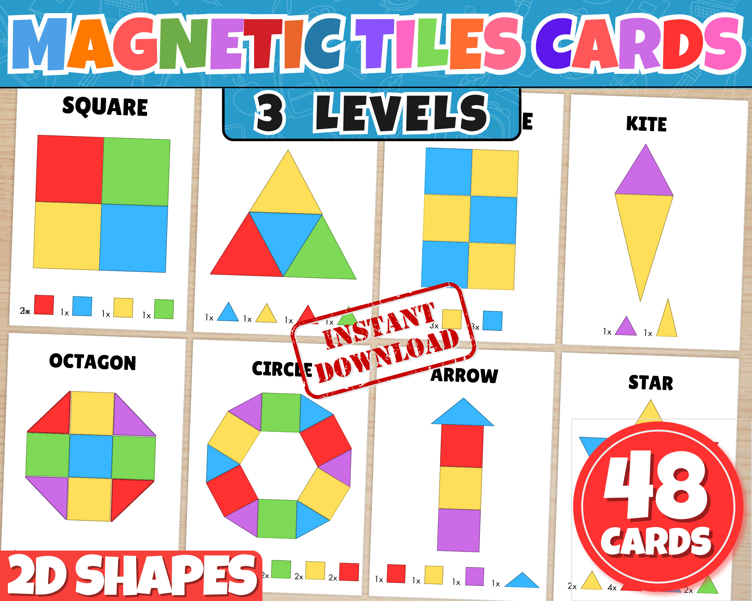 2D Geometric Shapes Magnetic Tiles Printable Templates | Magnetic Tile ...