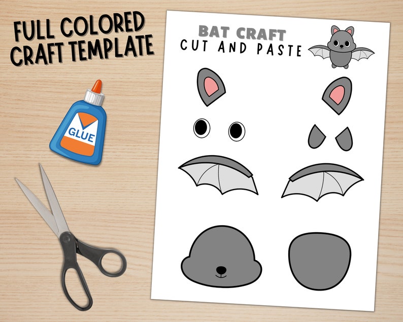 Bat Craft Printable Template, Halloween Craft, Bat Coloring Page, Build ...
